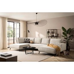 Wohnlandschaft Home Affaire "TVINNU, moderne U-Form, Couch in Cord oder Webstoff in Leinenoptik", hellbeige, B:354cm H:83cm T:193cm, Sofas, Wohnlandschaft, Recamiere rechts/links, schwarze Metallf&uuml;&szlig;e, bequeme Sitz-/Liegefl&auml;che