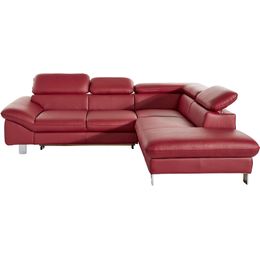 Ecksofa COTTA "Driver L-Form", rot, B:268cm H:73cm T:214cm, Kunstleder SOFTLUX;LEDER BEEFY (ein abgedecktes Spalt-Rindsleder) im Sitz und R&uuml;cken (Korpus in Kunstleder);Luxus-Kunstleder;Leder Pampas (echtes Rindsleder) im Sitz und R&uuml;cken (R&uuml;ckseite mit Spannstoff bezogen), Sofas, Ecksofa, mit Kopfteilverstellung, wahlweise mit Bettfunktion & Bettkasten