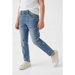 Regular-fit-Jeans s.Oliver JUNIOR, M&auml;dchen, Gr. 122, N-Gr, blau, Denim/Jeans, Obermaterial: 99% Baumwolle, 1% Elasthan, unifarben, regular fit kn&ouml;chellang, Jeans, mit Print