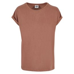 Kurzarmshirt Urban Classics "Urban Classics Damen Ladies Modal Extended Shoulder Tee", Damen, Gr. L, terracotta, 77% Modal, 23% Polyester, unifarben, loose fit, Rundhals, Shirts