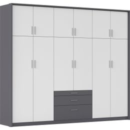 Kleiderschrank Rauch "Schrank Dreht&uuml;renschrank Garderobe Ankleide Schlafzimmer HILDESHEIM", schwarz-wei&szlig; (graumetallic, alpinwei&szlig;), B:275cm H:231cm T:58cm, Holzwerkstoff, Schr&auml;nke, Kleiderschrank, oberste Schublade mit praktischer Facheinteilung MADE IN GERMANY