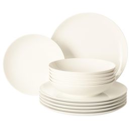 Tafelservice Seltmann Weiden "Savona", creme, 12, Porzellan, Geschirr-Sets, Tafelservice, Teller Set, 6x Speiseteller 27,7 cm, 6x Suppenteller 21,5 cm