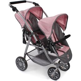 Bayer Chic 2000 Puppen-Zwillingsbuggy CHIC2000 "Vario, Grau-Rosa", bunt (melange grau, rosa), Puppenwagen, KinderB:71cm H:79cm T:71cm, Kunststoff, Metall, Stoff, mit schwenkbaren Vorderr&auml;dern, B:71cm H:79cm T:71cm