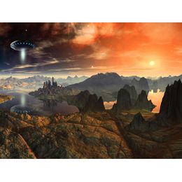 Fototapete papermoon "PLANETEN-FUTURISTISCH WELTRAUM MOON GALAXIE UNIVERSUM", bunt, B:4m L:2,6m, Vlies, Tapeten
