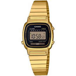 Chronograph CASIO VINTAGE, gold (goldfarben, schwarz), Armbanduhren, Damen, Chronograph, Quarzuhr, Armbanduhr, Damenuhr, Digitaluhr, Datum, Edelstahlarmband
