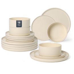 Geschirr-Set OTTO HOME "Ylvii, au&szlig;en matt, innen gl&auml;nzend", beige, 18, Steinzeug, Geschirr-Sets, Geschirr-Set, sp&uuml;lmaschinenfest und mikrowellengeeignet