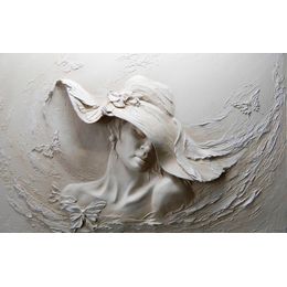 Fototapete papermoon "Frau mit Hut in Stein", bunt, B:2,5m L:1,86m, Vlies, Tapeten