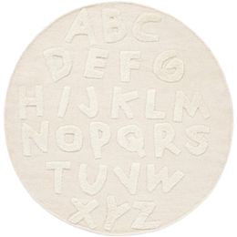 Kinderteppich CarpetFine "ABC Alphabet", creme, H:0,6mm &Oslash;:120cm, Obermaterial: 100% Wolle, Teppiche, Kinderteppich