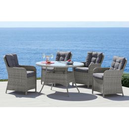 Garten-Essgruppe Konifera "Menorca", grau (grau, grau), Aluminium, Polyrattan, Sitzm&ouml;bel-Sets, Polyrattan, Aluminium, Tischplatte aus 5mm starkem Sicherheitsglas, Topseller
