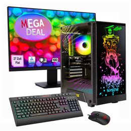 GAMEMAX Gaming-PC-Komplettsystem "MegaDeal Rockstar 2763 AMD Ryzen 5 5500 16GB 480GB SSD RTX 5060", Energieeffizienz: E (A-G), schwarz, Microsoft Windows 11 Home (64 Bit), 16 GB RAM 480 GB SSD, Computer_Komplettsysteme, Windows 11 + MSI PRO MP273A LED-Monitor, 69cm (27")
