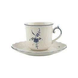 Villeroy & Boch Tasse VILLEROY & BOCH "Kaffeetasse mit Untertasse Vieux Luxembourg 120 ml wei&szlig;-blau", bunt (wei&szlig;, blau), 2 tlg., Porzellan, Trinkgef&auml;&szlig;e, Tasse