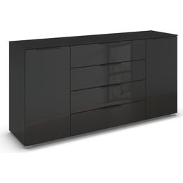 Kombikommode Rauch "Sideboard Schubkommode Kommode MONTCLAR Front Dekor/Hochglanz/Glas", schwarz, glas schwarz, griffe schwarz, B:160cm H:81cm T:42cm, Holzwerkstoff, Sideboards, Kombikommode, 2-t&uuml;rig, 4 ger&auml;umige Schubladen, viele Griffvarianten MADE IN GERMANY