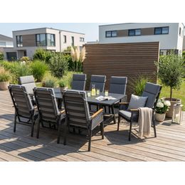 Garten-Essgruppe Konifera "Edessa Komfort", grau, Polyester, verstellbare R&uuml;ckenlehne, Aluminium, Sitzm&ouml;bel-Sets, Tischplatte aus Alu-Lamellen,Armlehne mit Seilgeflecht&Noonwood-Latten, Topseller