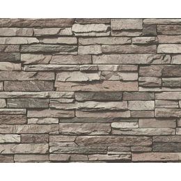 Livingwalls Vliestapete LIVING WALLS "Best of Wood`n Stone 2nd Edition", braun (dunkelbraun), B:0,53m L:10,05m, Vinyl, Vlies, Tapeten, Modern Tapete Stein Tapeten Wohnzimmer Schlafzimmer K&uuml;che Flur Design