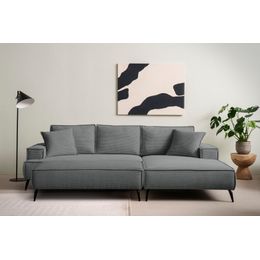 Sitzgruppe Home Affaire "TVINNU, Polsterecke L-Form, Schlaffunktion, mit Hocker", grau (dunkelgrau), B:275cm H:83cm T:173cm, Sitzm&ouml;bel-Sets, Set, stellbar zum Schlafsofa (Krokodilverbinder)
