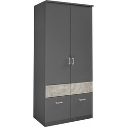 Kleiderschrank Rauch "Kleiderschrank Schrank Garderobe deckenhoher Schrank BREMEN", grau (graumetallic, betonfarben), B:91cm H:199cm T:58cm, Holzwerkstoff, Schr&auml;nke, Kleiderschrank, in vielen Farbvariationen, inkl. Kranzblende MADE IN GERMANY