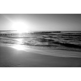 Fototapete papermoon "Strand schwarz & wei&szlig;", schwarz (schwarz, wei&szlig;), B:4m L:2,6m, Vlies, Tapeten