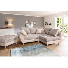 Ecksofa Home Affaire "Rice L-Form, B: 223 cm - OTTO. Verl&auml;ssliche Qualit&auml;t.", grau (taupe), B:223cm H:47cm T:184cm, Luxus-Microfaser (100% Polyester);Struktur fein (100% Polyester);Microfaser PRIMABELLE (100% Polyester);Samtoptik (100% Polyester), Sofas, Ecksofa, Set: Sofa & Hocker, 3 Zierkissen, Federkern