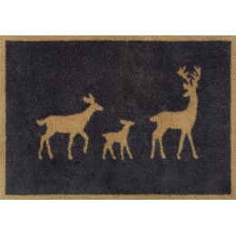 Fu&szlig;matte TURTLE MAT "Deer Family Gold", bunt, B:60cm H:9mm L:85cm, Baumwolle, Teppiche, Fu&szlig;matte, waschbar und trocknergeeignet