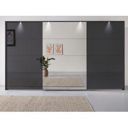 Schwebet&uuml;renschrank Rauch "Kleiderschrank Schrank Garderobe OTELI inkl. 3 Innenschubladen", grau (graumetallic, effektgrau hochglanz), B:368cm H:214cm T:68cm, Holzwerkstoff, Schr&auml;nke, Schwebet&uuml;renschrank, inkl. Passepartout optional mit Beleuchtung MADE IN GERMANY