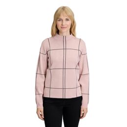 Strickpullover Betty Barclay "Damen kariert", Damen, Gr. 48, grau (patch ros&eacute;, grau), Strick, Obermaterial: 50% Viskose, 27% Polyamid, 23% Polyester, gerade normal, Pullover Strickpullover