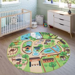 Kinderteppich Paco Home "Bino 563", beige, H:4mm &Oslash;:160cm, Polyester, Teppiche, Kinderteppich, Kurzflor, Stra&szlig;en-Spiel-Teppich, Motiv Zoo, Kinderzimmer