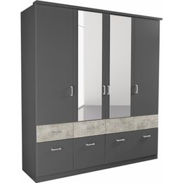 Kleiderschrank Rauch "Kleiderschrank Schrank Garderobe deckenhoher Schrank BREMEN", grau (graumetallic, betonfarben), B:181cm H:199cm T:58cm, Holzwerkstoff, Schr&auml;nke, Kleiderschrank, in vielen Farbvariationen, inkl. Kranzblende MADE IN GERMANY
