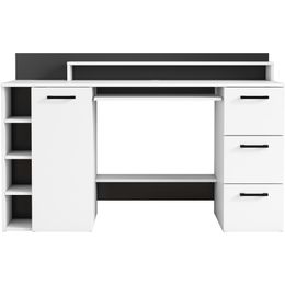Schreibtisch OTTO HOME "Moid", wei&szlig;, wei&szlig;, wei&szlig;, B:140cm H:74cm T:55cm, Tische, Schreibtisch, mit Schubladen, Tastaturauszug und Monitorablage, Breite 140 cm