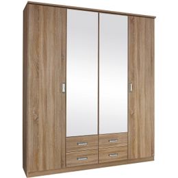 Kleiderschrank Rauch "Schrank Dreht&uuml;renschrank Garderobe Ankleide Schlafzimmerschrank GANDRA", beige (struktureichefarben hell uni), B:181cm H:212cm T:54cm, Holzwerkstoff, Schr&auml;nke, Kleiderschrank, mit Oberkranz und voll aufgelegtem Spiegel MADE IN GERMANY