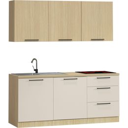 K&uuml;chenzeile KOCHSTATION "Luna, K&uuml;chenzeile mit Sp&uuml;le + Siphon, ohne E-Ger&auml;te", beige (k&uuml;che: natur, front: kaschmirfarben, korpus: eiche chopinfarben, arbeitsplatte: eiche chopinfarben), B:180cm T:60cm, Komplettk&uuml;chen-Sets, K&uuml;chenzeile, Breite 182 cm,T&uuml;ren mit Soft-Close Funktion, Metalgriffe,Made in Italy