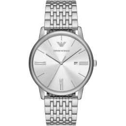 Quarzuhr Emporio Armani, silber (silberfarben, silberfarben), Armbanduhren, Damen, Quarzuhr, Armbanduhr, Herrenuhr, Datum, analog, Edelstahlarmband