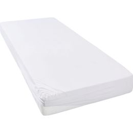 Spannbettlaken OTTO HOME "SOUCY aus Baumwolle mit Elasthan, 160 g/m&sup2;", wei&szlig;, 1 Stk., Jersey-Elasthan, 180-200x200-220 30cm, Jersey-Elasthan, Obermaterial: 97% Baumwolle, 3% Elasthan, Bettlaken, Spannbettlaken, Premium Bettlaken f&uuml;r Matratzen bis 30 cm H&ouml;he, optimale Passform