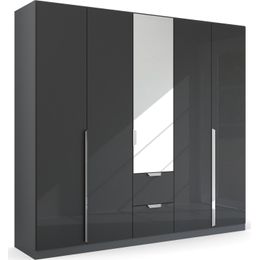 Dreht&uuml;renschrank Rauch "Kleiderschrank Schrank Garderobe Ankleide GLAMOUR BY QUADRA SPIN", grau (graumetallic, hochglanz effektgrau), B:226cm H:210cm T:54cm, Holzwerkstoff, Schr&auml;nke, Dreht&uuml;renschrank, mit Spiegel und Hochglanz-Front, Stangengriff MADE IN GERMANY