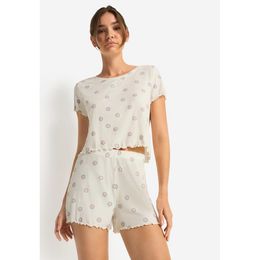 LSCN BY LASCANA Shorty braun Gr. 32/34 f&uuml;r Damen. Rundhals und Allover-Druck. Schmal. Nachhaltig.