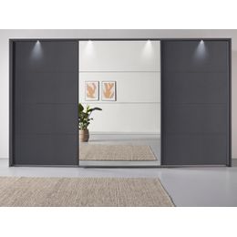 Schwebet&uuml;renschrank Rauch "Kleiderschrank Schrank Garderobe OTELI inkl. 3 Innenschubladen", grau (graumetallic), B:368cm H:214cm T:68cm, Holzwerkstoff, Schr&auml;nke, Schwebet&uuml;renschrank, inkl. Passepartout optional mit Beleuchtung MADE IN GERMANY