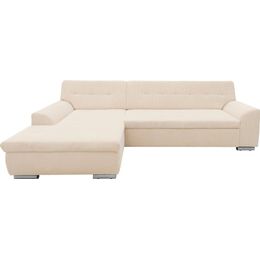Ecksofa DOMO collection "Treviso viele Bez&uuml;ge, auch in Cord, L-Form, B/T/H: 267/80/83 cm", beige (creme), B:267cm H:83cm T:178cm, 100% Polyester, Sofas, Ecksofa, mit Bettfunktion, inkl. Zierkissen, Unser Dauertiefpreis