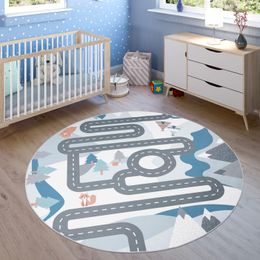 Kinderteppich Paco Home "Bino 574", beige (creme), H:4mm &Oslash;:200cm, Polyester, Teppiche, Kinderteppich, Kurzflor, Stra&szlig;en-Spiel-Teppich, Tippis & Wald, Kinderzimmer