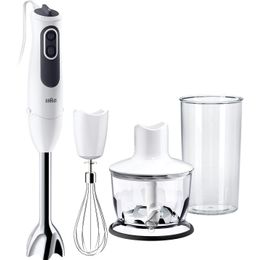 Braun Stabmixer "MQ 3135 WH Sauce MultiQuick 3", grau (wei&szlig;, grau), B:5,3cm H:40cm T:5,3cm, Mixer, mit Schneebesen, 500 ml Zerkleinerer und 600 ml Mixbecher