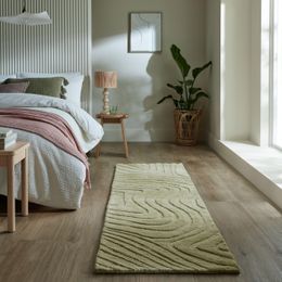Wollteppich FLAIR RUGS "Mesmerise, abstrakt", gr&uuml;n (salbei), B:60cm H:14mm L:230cm, Wolle, Teppiche, Wollteppich mit Hoch-Tief Effekt