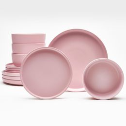 Tafelservice "Geschirr-Set, Service Belli", rosa, 12 Stk., Steingut, LeGer Home by Lena Gercke, Geschirr-Sets, Tafelservice, Teller Set, runde Form, Scandi Style, 12 Teile, f&uuml;r 4 Personen