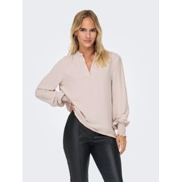 Blusenshirt Only "ONLMETTE V-NECK LS SMOCK TOP NOOS WVN", Damen, Gr. XS, grau (gray morn), Web, Obermaterial: 100% Polyester, unifarben, regular fit normal, V-Ausschnitt, gesmokt, Shirts Blusenshirt, Kunstfaser, regular fit