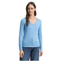 V-Ausschnitt-Pullover Tom Tailor, Damen, Gr. M (38), blau (mittelblau, meliert), Feinstrick, Obermaterial: 60% Baumwolle, 40% Viskose, unifarben, figurbetont h&uuml;ftlang, V-Ausschnitt, eng Flachstrickb&uuml;ndchen, Pullover, aus Feinstrick