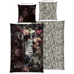 Bettw&auml;sche Herding "Wild Flowers Zebra", multicolour, B/L: 135cm x 200cm, 1 Stk., 1 Stk., Renforc&eacute;, B/L: 80cm x 80cm, 2, Renforc&eacute;, Obermaterial: 100% Baumwolle, Bettw&auml;sche, Bettw&auml;sche, Wendebettw&auml;sche
