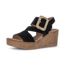 Keilsandalette Gabor, Damen, Gr. 37, schwarz, Veloursleder, unifarben, Schuhe, Sommerschuh, Riemchensandale mit auff&auml;lliger Zierschnalle