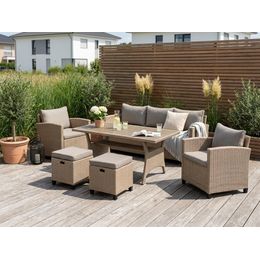 Gartenlounge-Set Konifera "Amsterdam", beige, Polyrattan, Sitzm&ouml;bel-Sets, Gartenm&ouml;bel-Set, Stahl, Ablagefl&auml;che unter dem Tisch, Loungeset, Topseller
