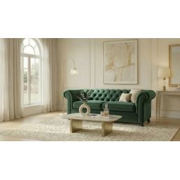 3-Sitzer Home Affaire "BRONNOY Chesterfield Sofa mit aufwendiger Knopfheftung, Breite 193 cm", dunkelgr&uuml;n, B:193cm H:75cm T:90cm, 100% Polyester, Sofas, Sofa mit geschwungenen Armlehnen, Chesterfield-Optik, Glamour