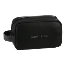 Mini Bag Calvin Klein "BOLD DOPP KIT", Damen, Gr. B/H/T: 20cm x 12,5cm x 8cm, schwarz, Lederimitat, Taschen, Kulturbeutel, Washbag, Kosmetiktasche mit Logoschriftzug