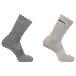 Sportsocken Salomon "EVASION CREW 2-PACK", Damen, Gr. XL (45/47), grau (light grau., heather medium), Obermaterial: 65% Baumwolle, 32% Polyamid, 3% Elasthan, Socken Sportsocken