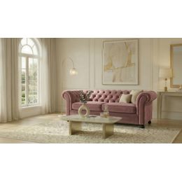 3-Sitzer Home Affaire "BRONNOY Chesterfield Sofa mit aufwendiger Knopfheftung, Breite 193 cm", altrosa, B:193cm H:75cm T:90cm, 100% Polyester, Sofas, Sofa mit geschwungenen Armlehnen, Chesterfield-Optik, Glamour