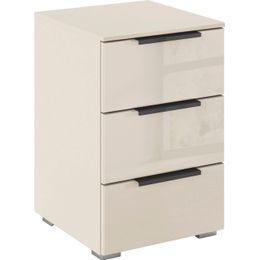 Nachtkommode Rauch "Nachttisch Nachtkonsole MONTCLAR Frontauswahl Dekor/Hochglanz/Glas", beige, glas beige (champagner), griffe schwarz, B:40cm H:61cm T:42cm, Holzwerkstoff, Sideboards, mit 3 ger&auml;umigen Schubladen, viele Griffvarianten MADE IN GERMANY